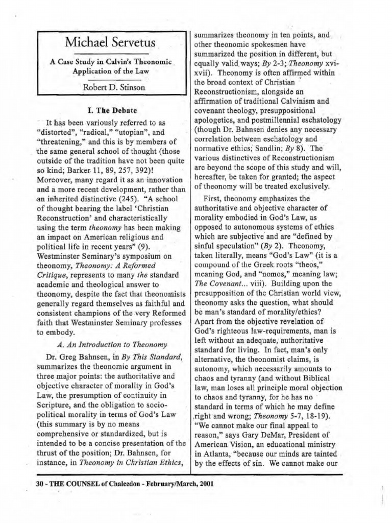 Michael Servetus and Theonomy Debate | PDF | Calvinism | John Calvin
