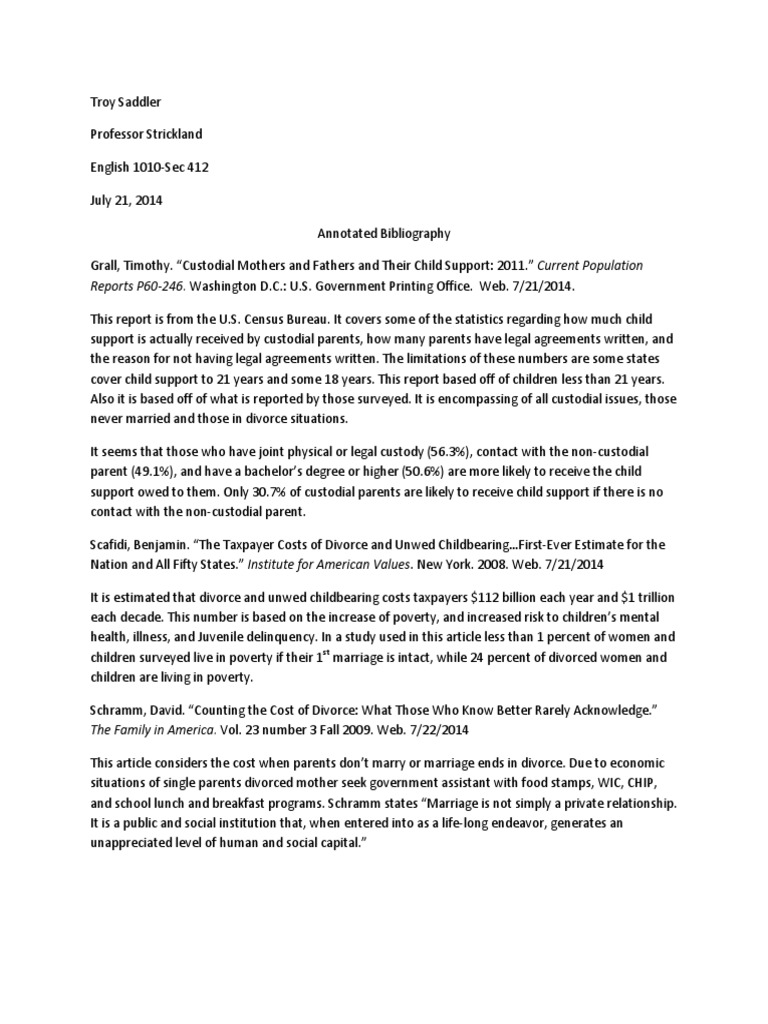 Annotated Bibliography | PDF | Child Custody | Child Support