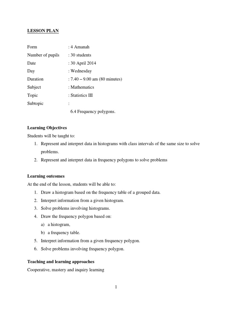 Statistics Iii Form 4 - Lesson Plan | PDF | Histogram | Teachers