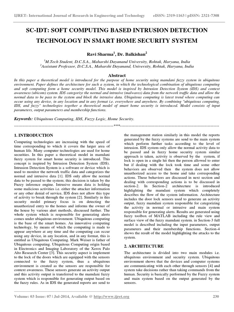 Sc-Idt Soft Computing Based Intrusion Detection Technology in Smart Home Security System | PDF ...
