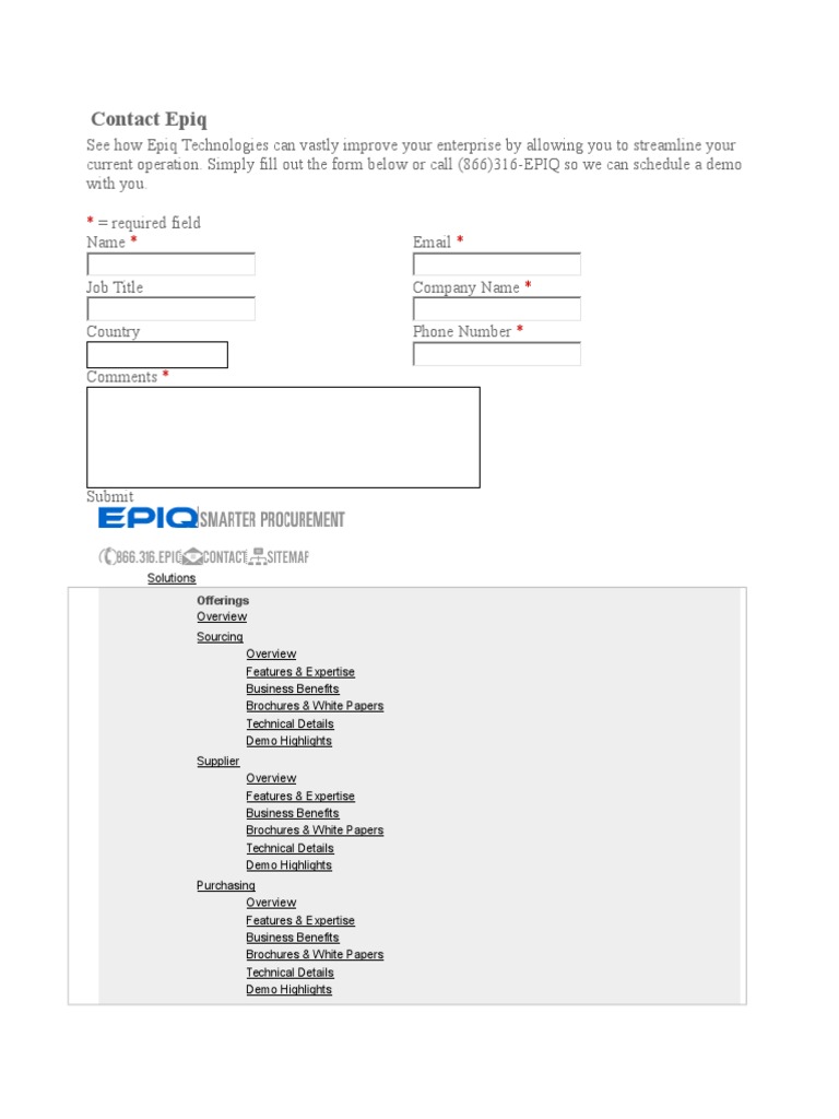Contact Epiq: Offerings | PDF | Supply Chain | Procurement