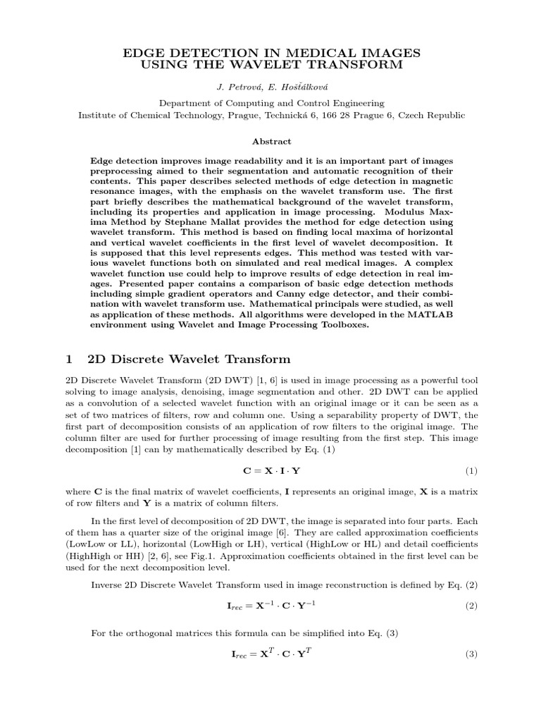 Edge Detection in Medical Images Using The Wavelet Transform | PDF | Wavelet | Multidimensional ...