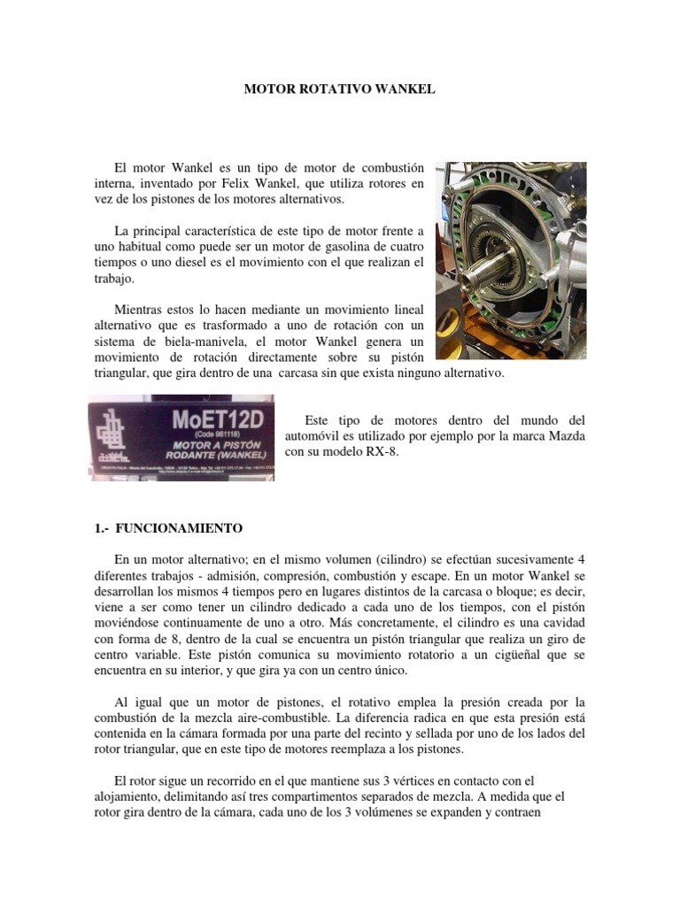 Motor Wankel: Funcionamiento y Ventajas | PDF | Pistón | Propulsión