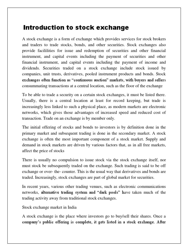 Introduction To Stock Exchange | PDF | Initial Public Offering | Stocks