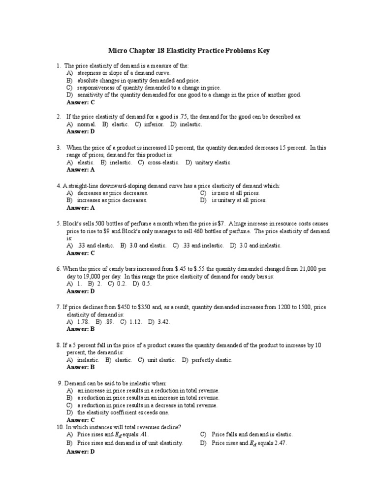 Elasticity Practice Problems Key | PDF | Price Elasticity Of Demand ...