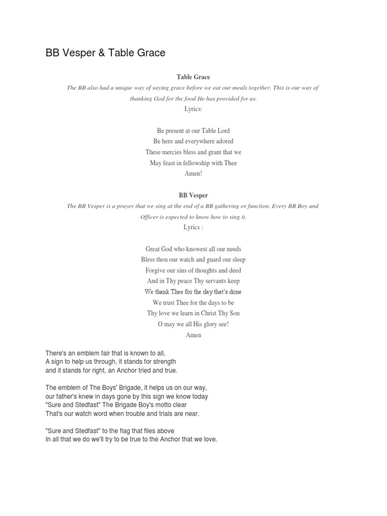 BB Vesper & Table Grace | PDF