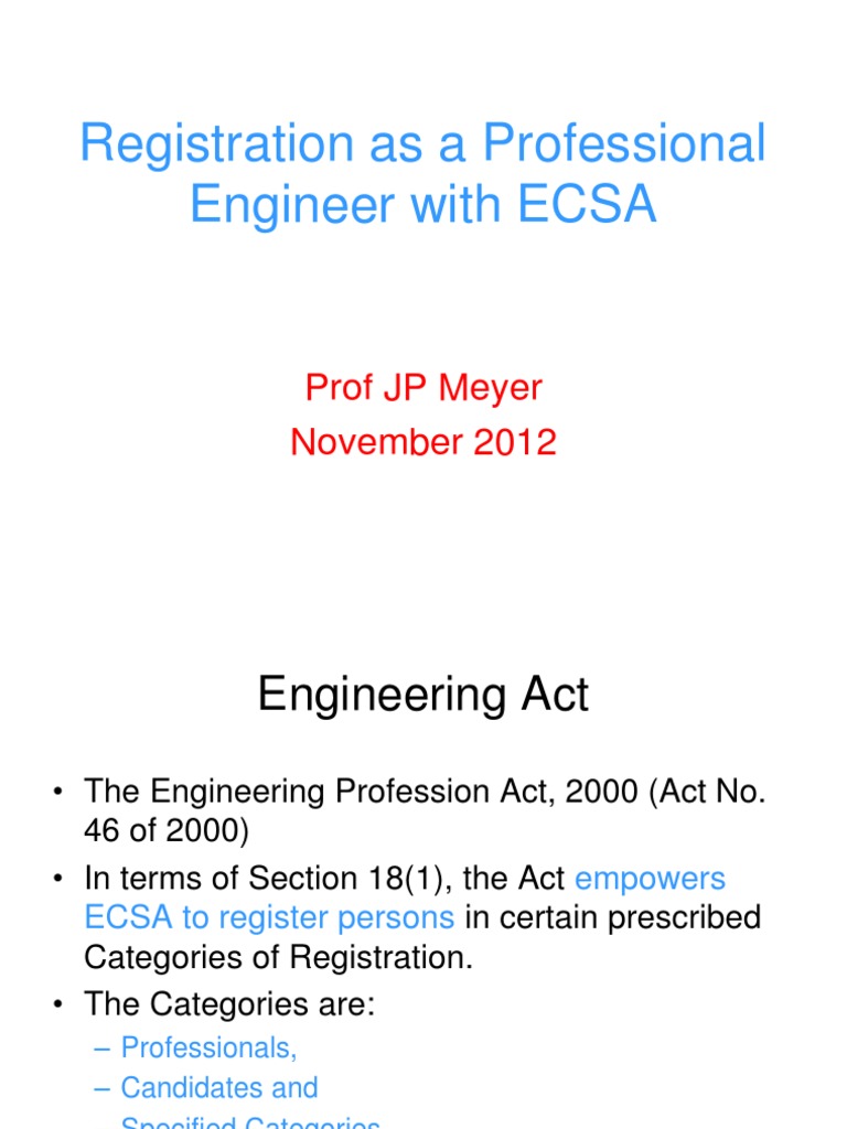Registration as a Professional Engineer With ECSA | Engineering ...