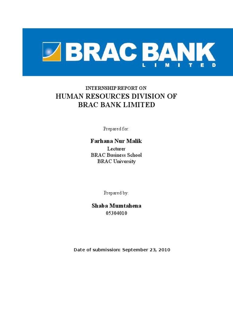 Intern Report On BRAC BANk Limited | PDF | Internship | Job Hunting
