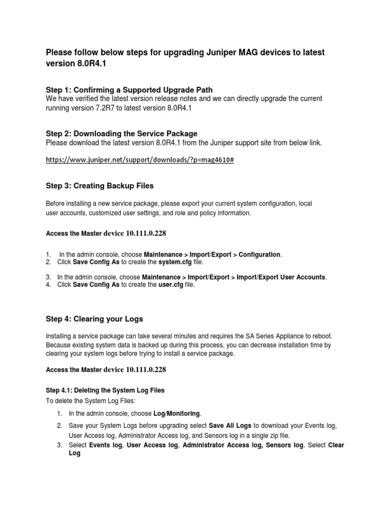 Upgrade Guide for Juniper MAG4610 | PDF | Computer Cluster | Backup