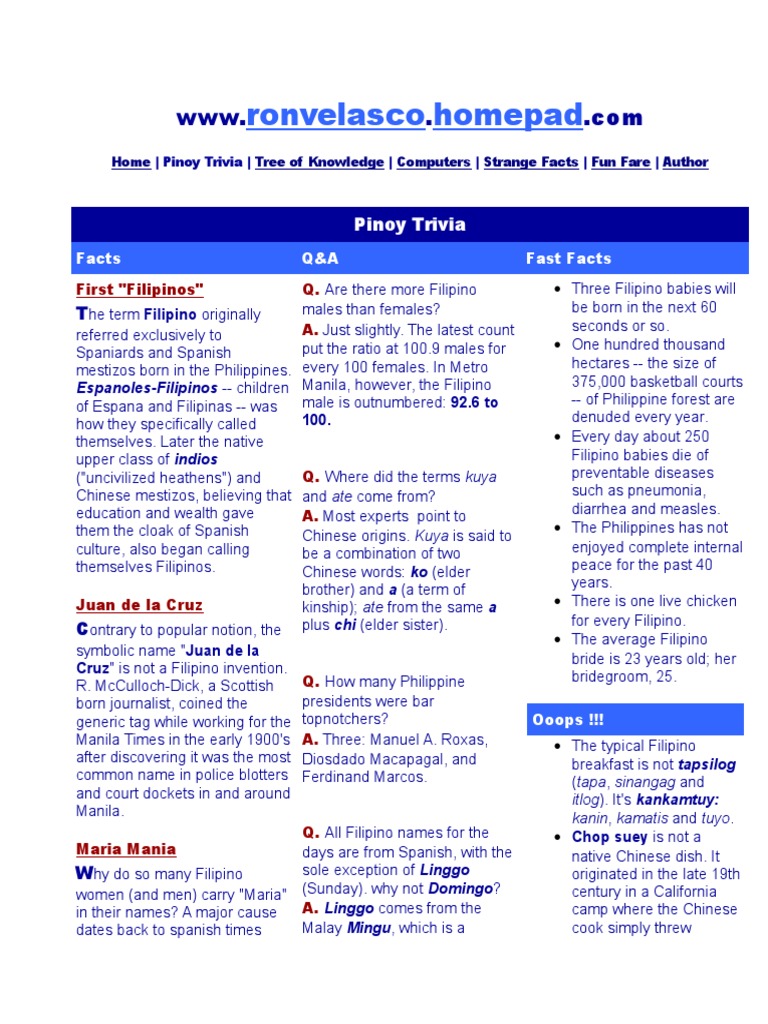 Trivia 2 | PDF | Philippines | Ethnicity
