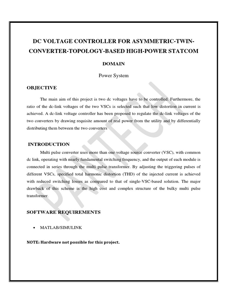 DC Voltage Controller For Asymmetric-Twin-Converter-Topology-Based High-Power Statcom | PDF ...