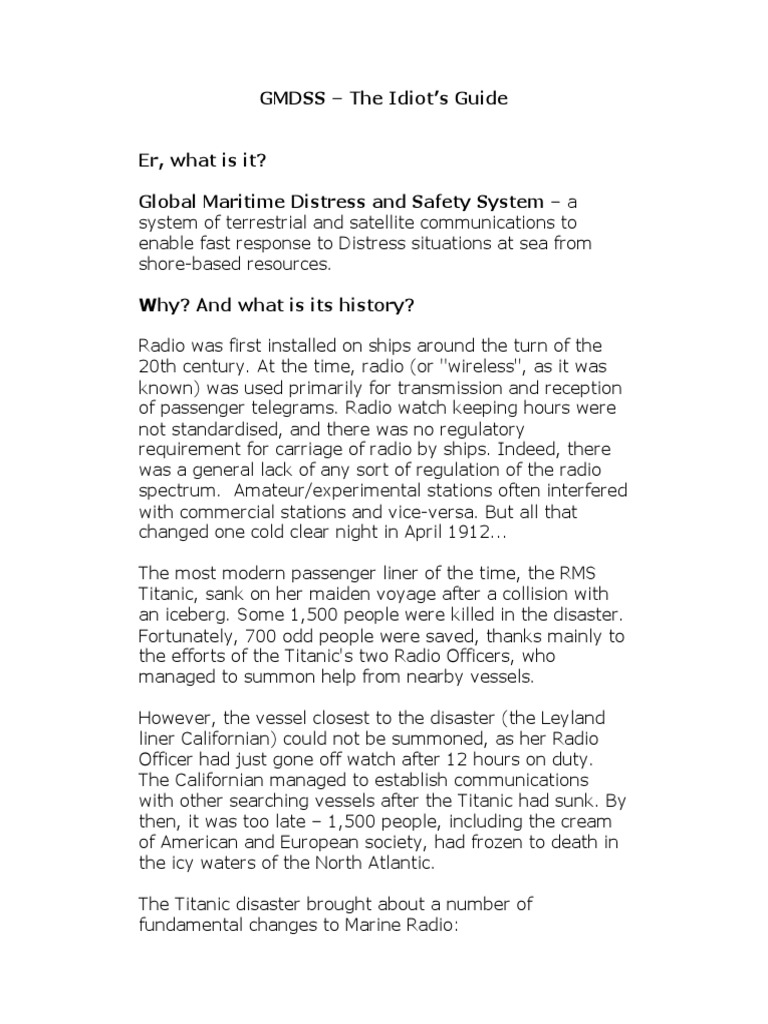 GMDSS For Dummies PDF | Download Free PDF | Shipping | Telecommunications Engineering