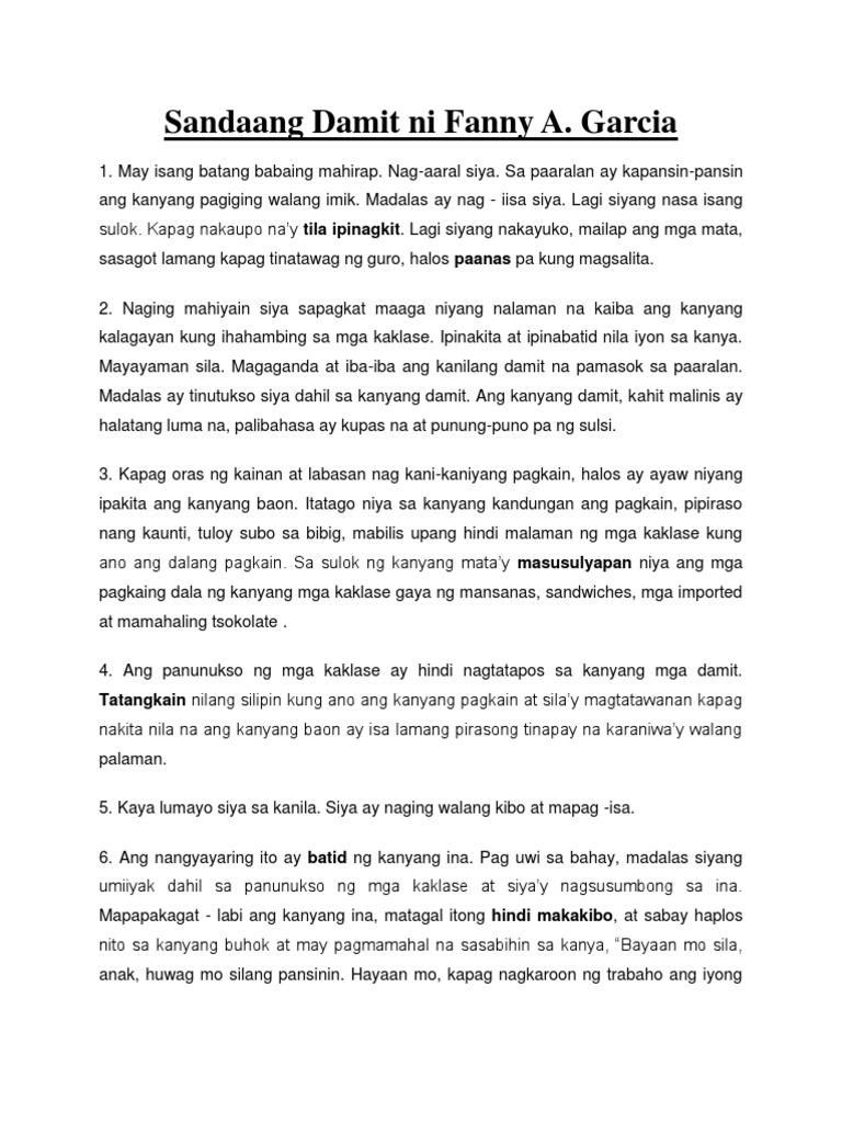 Sandaang Damit Ni Fanny A Garcia | PDF
