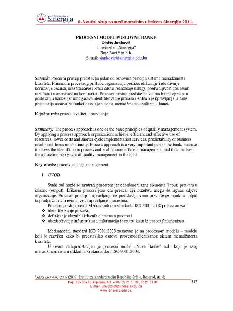 SN - Procesni Model Poslovne Banke | PDF