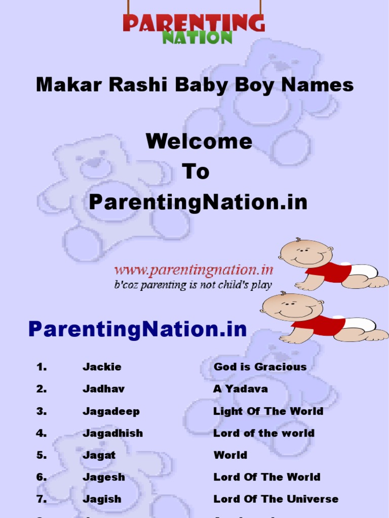 Makar Rashi Baby Boy Names With Meanings | PDF | Nature | Business