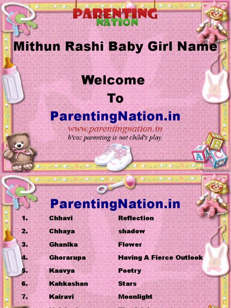 Mithun Rashi Baby Girl Names With Meaning | PDF | Cooking, Food & Wine
