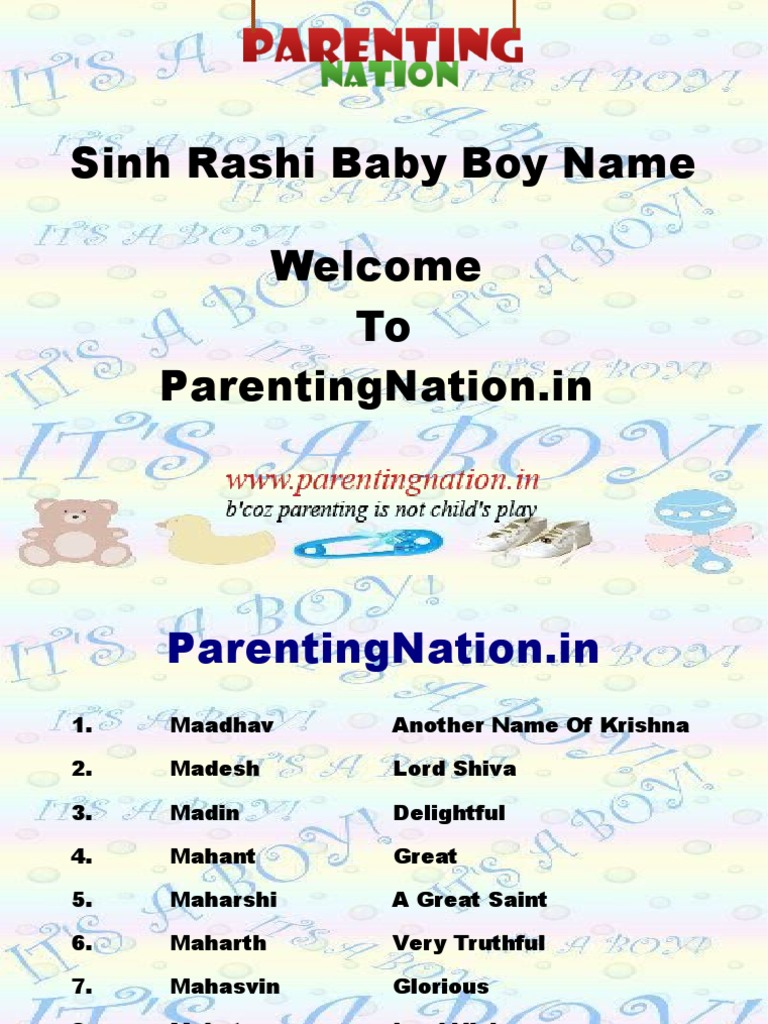Sinh Rashi Baby Boy Names With Meanings | PDF