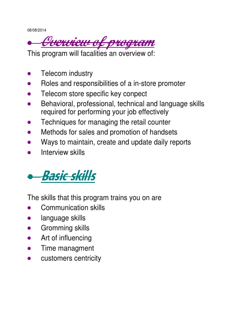 Telecom In-Store Promoter Training Guide | PDF | Business | Finance ...