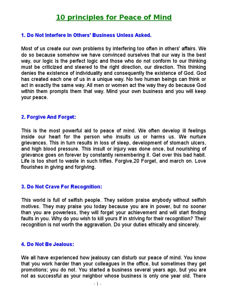 10 Principles For Peace of Mind | PDF | Forgiveness | Meditation