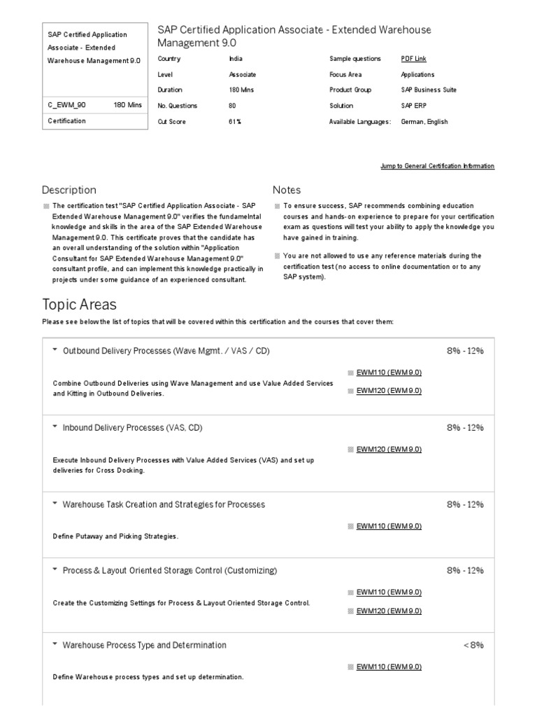 SAP EWM 9.0 Certification Overview | PDF | Warehouse | Test (Assessment)