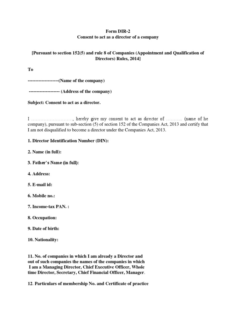 DIR-2 Consent Form for Directors | PDF