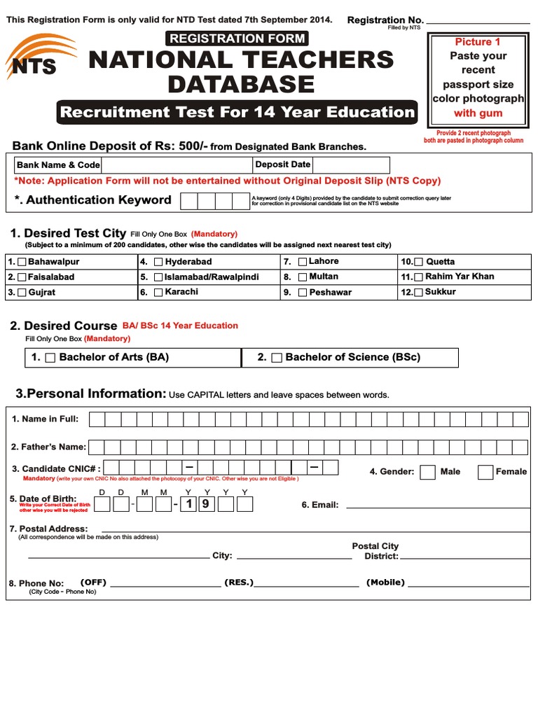 National Teachers Database Registration BA BSC Forms | PDF