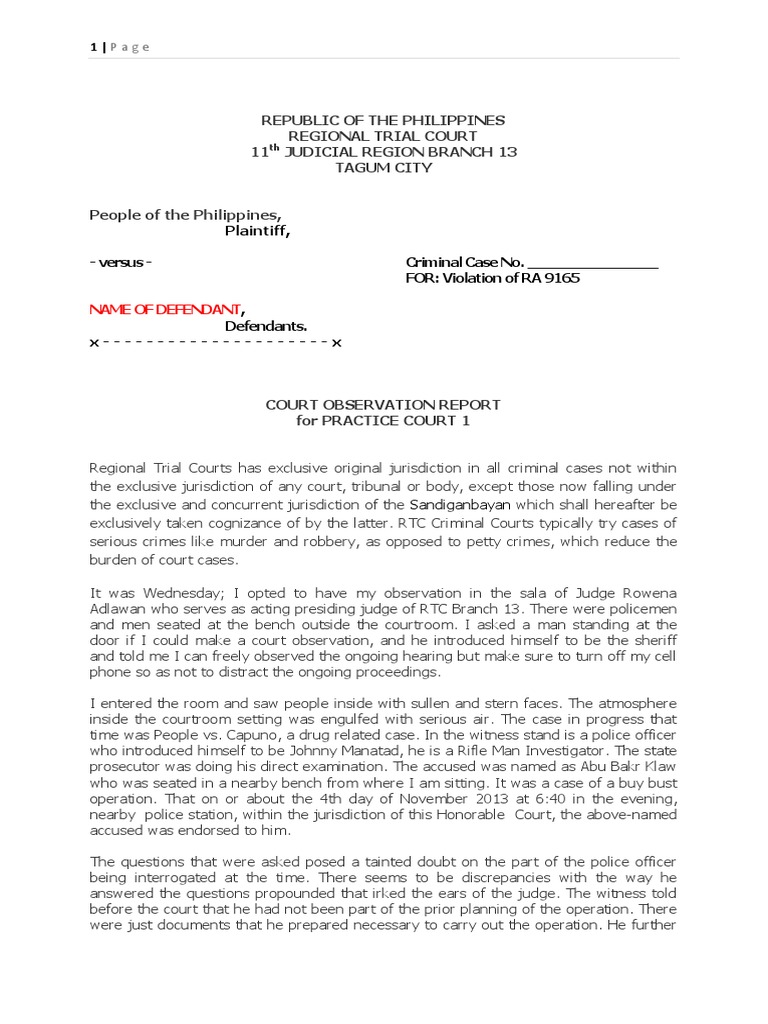 Court Observation Report Edited | PDF | Courtroom | Legal Procedure
