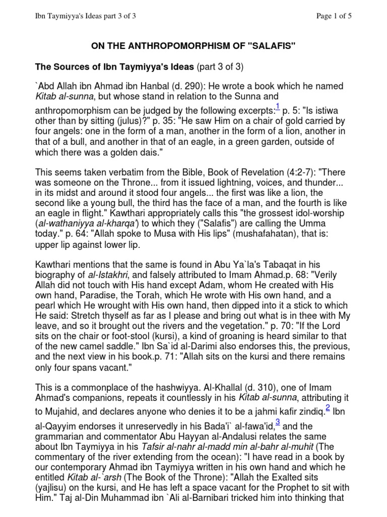 Ibn Taymiyya and Salafi Anthropomorphism | PDF | God In Islam ...