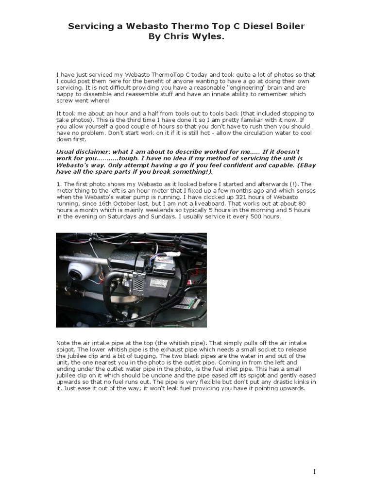 Servicing A Webasto Thermo Top C Diesel Boiler | PDF | Pump | Pipe ...