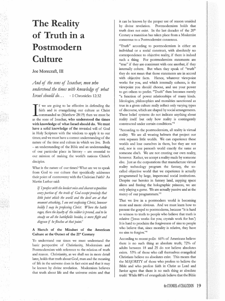 2003 Issue 2 - Reality of Truth in A Postmodern Culture - Counsel of ...