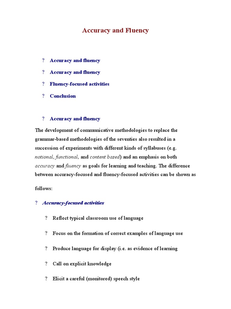 Accuracy And Fluency Pdf Grammar Semiotics