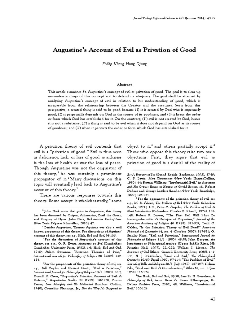 Augustine's Account of Evil As Privation of Good | PDF | Evil ...