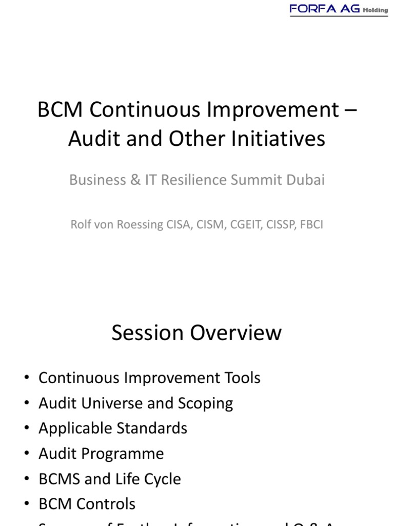 BCM Continuous Improvement v1.0 | PDF | Business Continuity | Audit