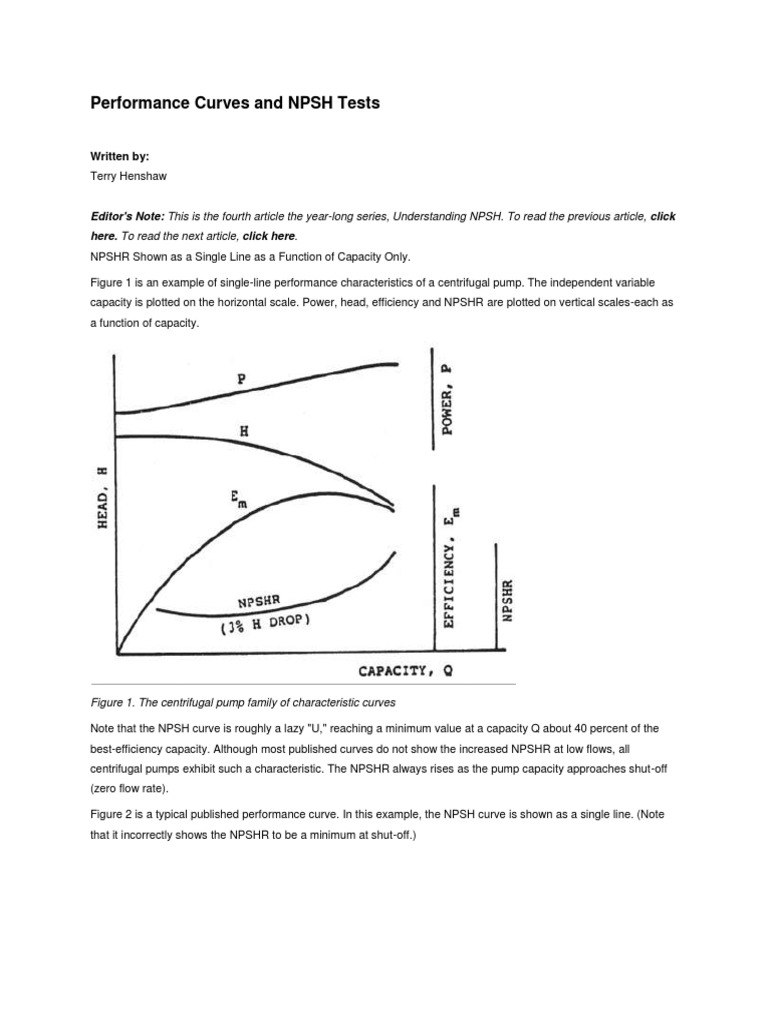 Understanding Centrifugal Pump Performance Curves And Npsh Tests