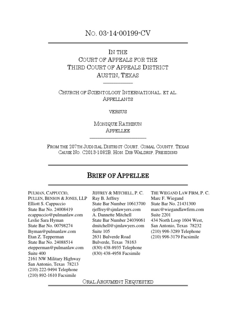 Monique Rathbun v. Scientology: Brief of Appelle e | PDF | Lawsuit ...