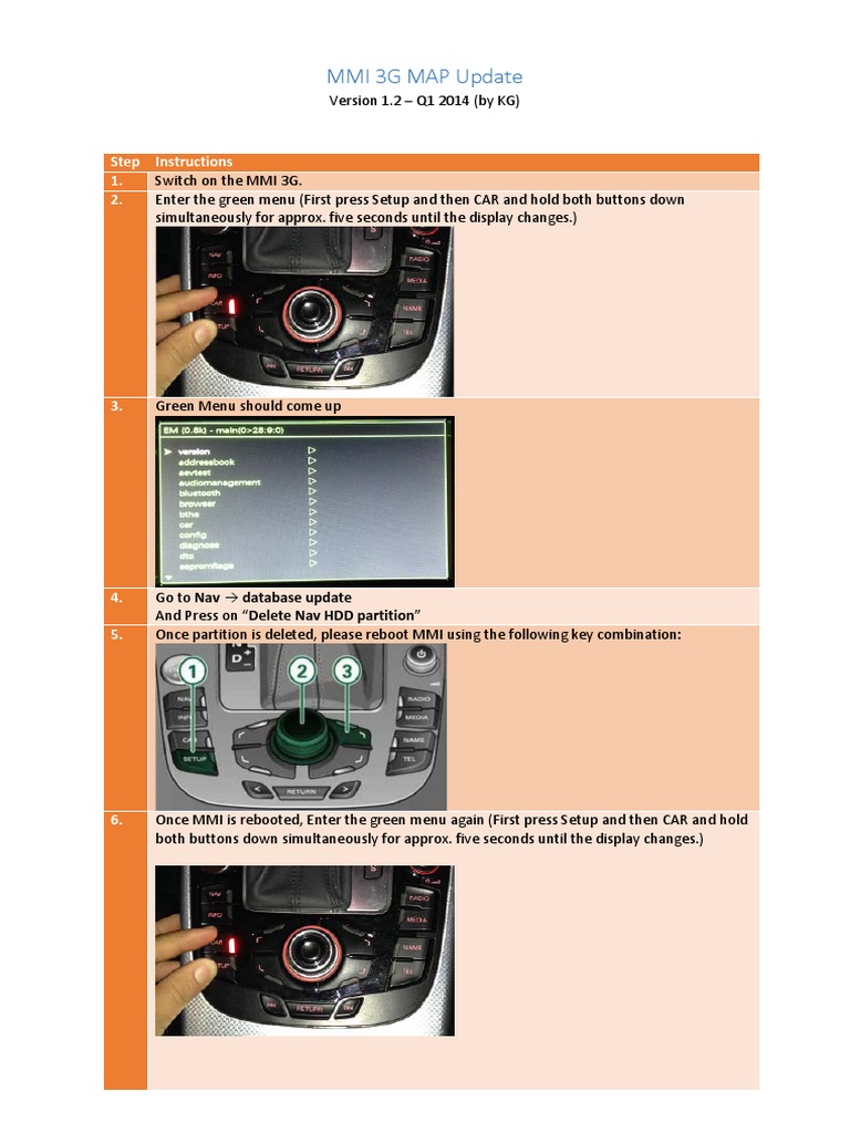 Step-by-step instructions for updating the navigation map database on ...