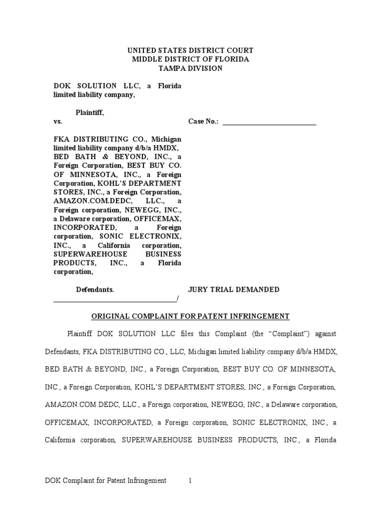 Patent Infringement Lawsuit | PDF | Patent Infringement | Glossary Of ...