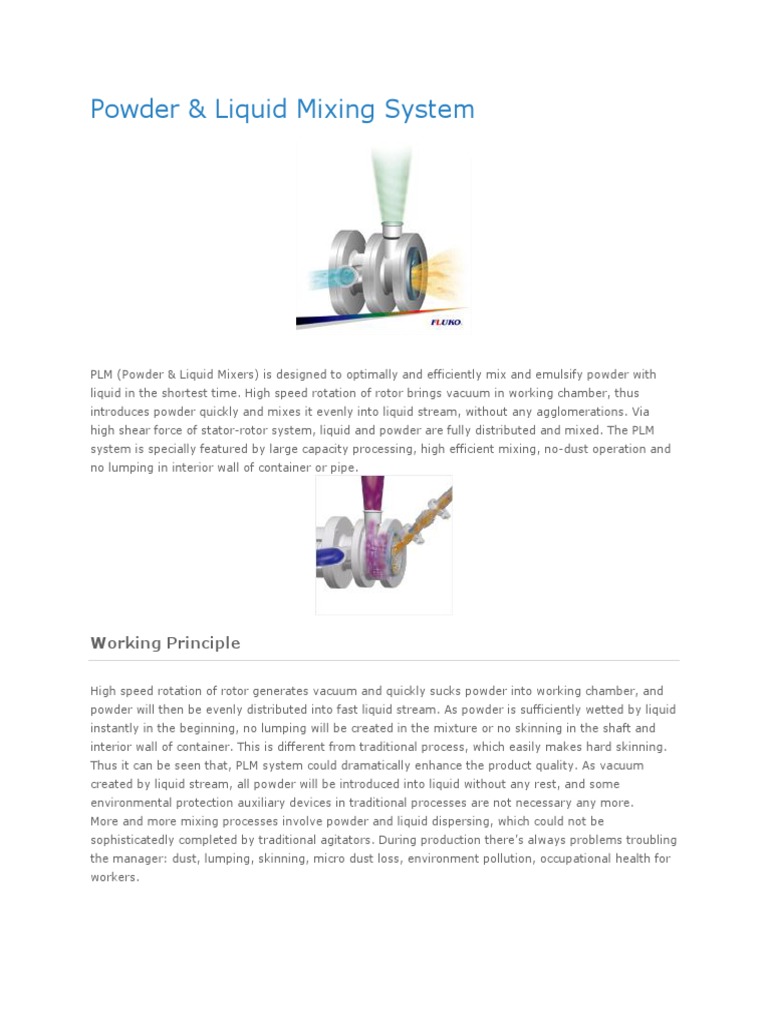 Powder & Liquid Mixing System: Working Principle | PDF | Powder ...