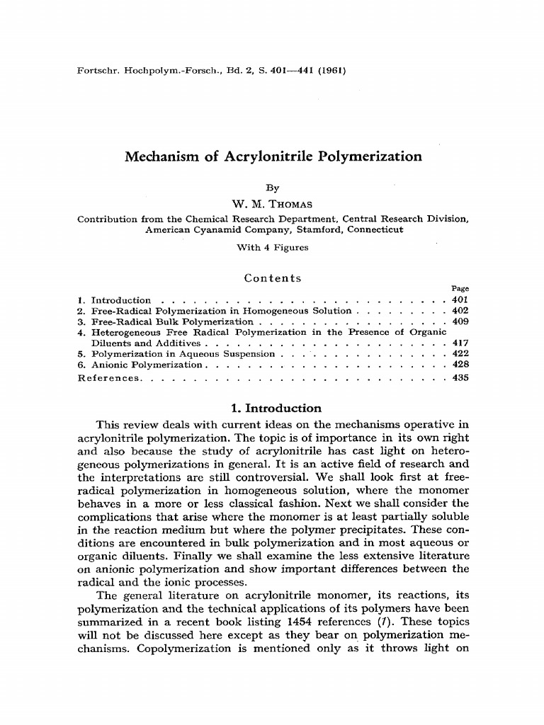 1961 - Mechanism of Acrylonitrile Polymerization | PDF | Polymers ...