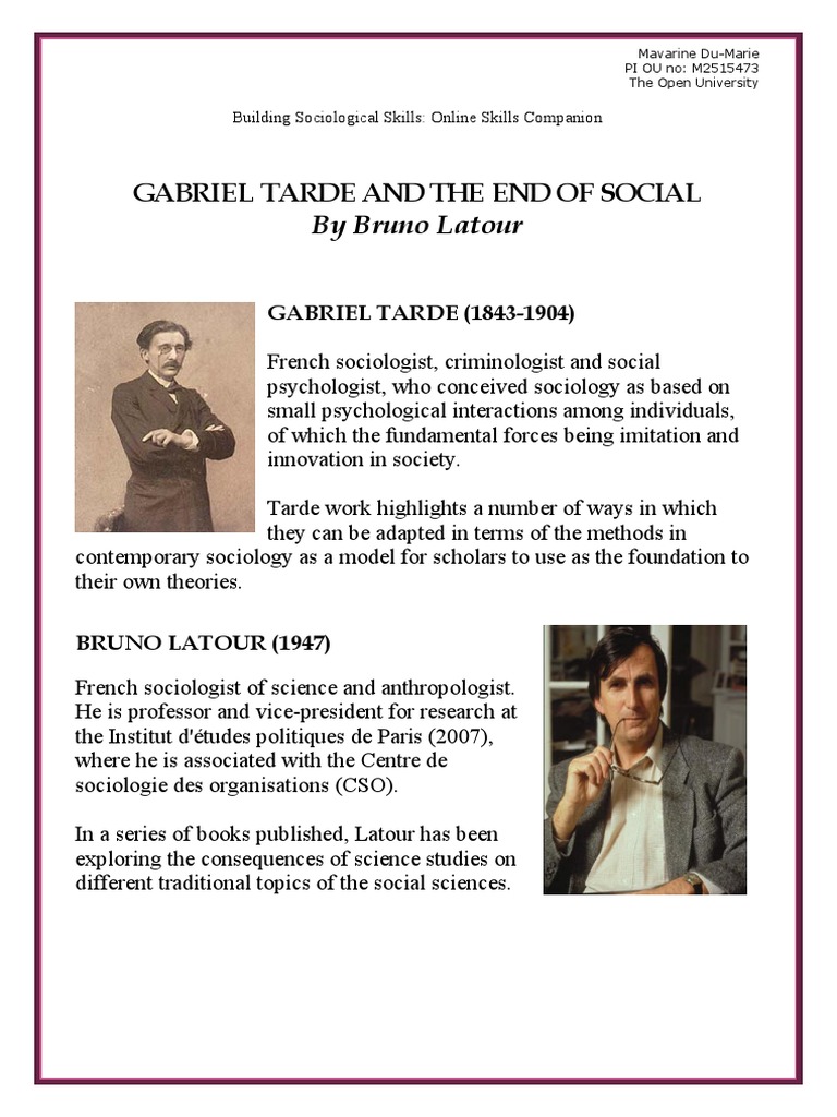 A Presentation of Gabriel Tarde and the End of Social | Sociology ...