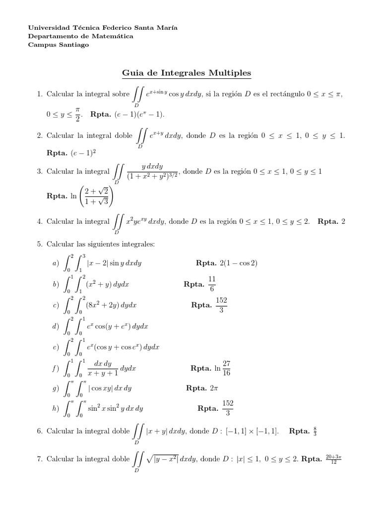 Guía de Integrales Múltiples | PDF | Integral | Funciones y mapeos