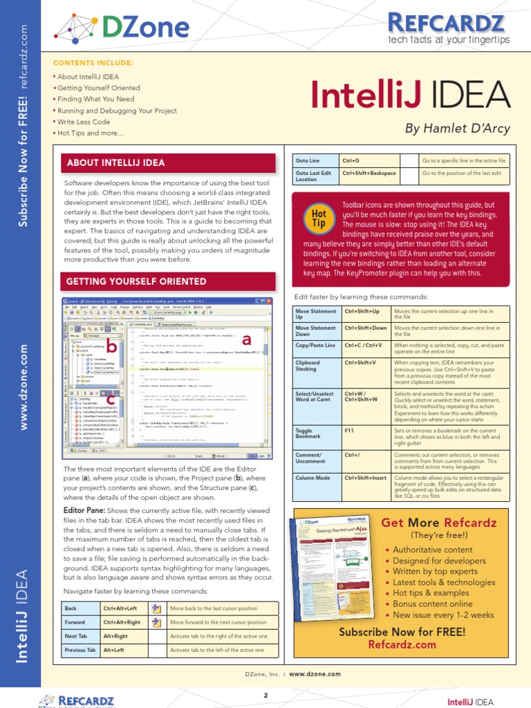 RefCardz - IntelliJ IDEA | PDF | Class (Computer Programming) | Method (Computer Programming)