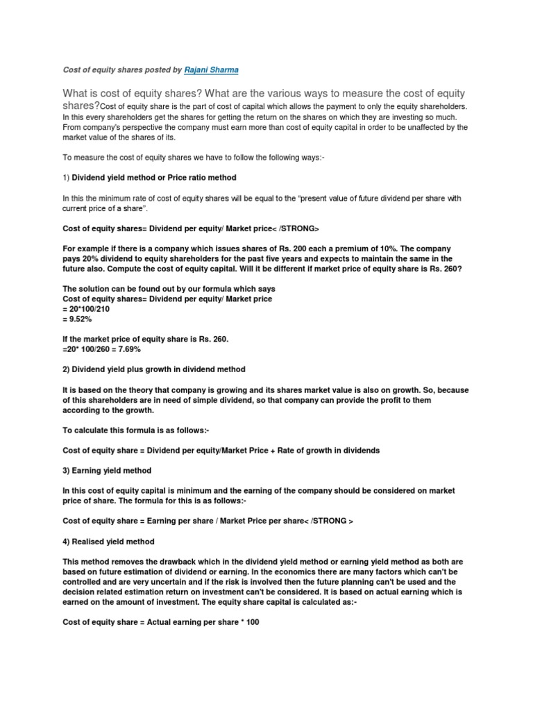 Cost of Equity Shares Explained | PDF | Dividend | Equity (Finance)