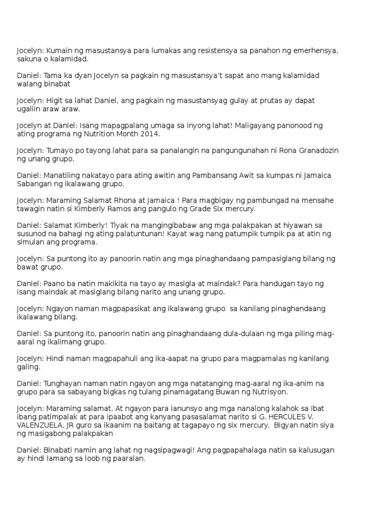 Nutrition Month Script 2014 | PDF