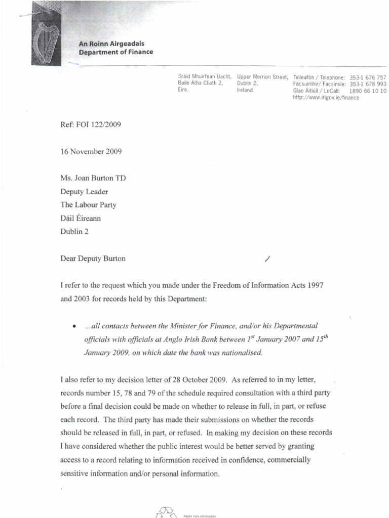 FOI Request Response: Anglo Irish Bank | PDF | Government | Service ...
