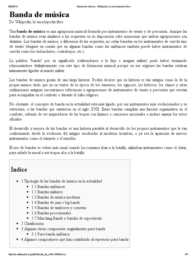 Banda de Música - Wikipedia, La Enciclopedia Libre PDF | PDF | Las ...