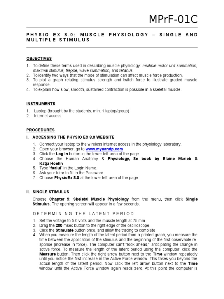 Mprf-01C: Physio Ex 8.0: Muscle Physiology - Single and Multiple ...