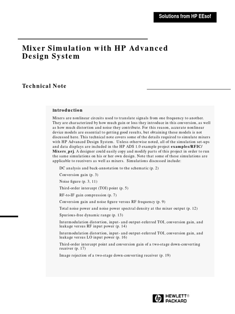 Mixer Simulation With HP Advanced Design System: Technical Note | PDF ...