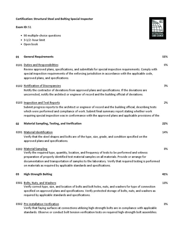 Certification: Structural Steel and Bolting Special Inspector Exam ID ...