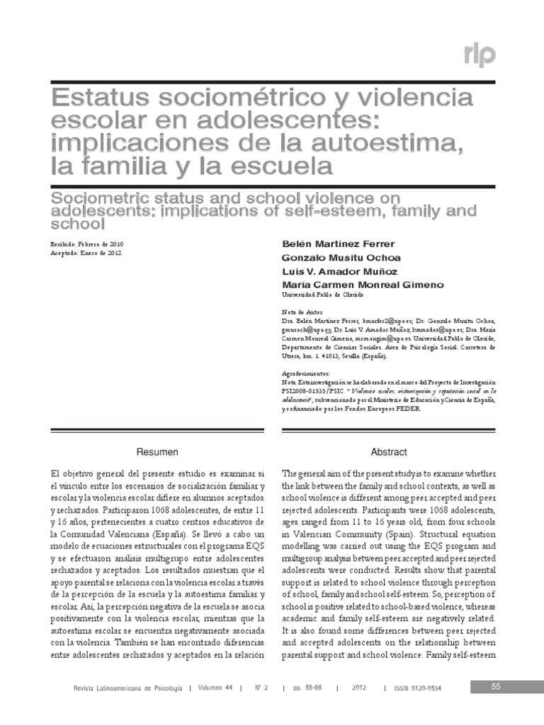 Estatus Sociometrico y Violencias Escolar en Adolescentes | PDF ...